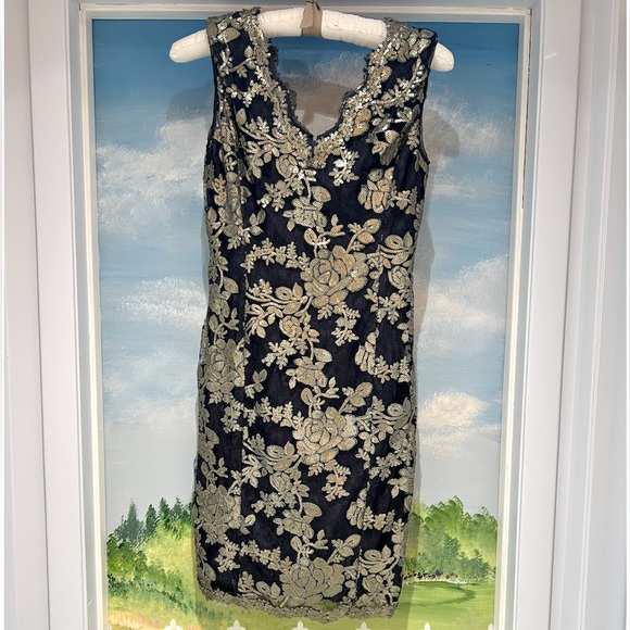 Colleen Lopez | Dresses | Colleen Lopez Black And Gold Floral Sequin ...